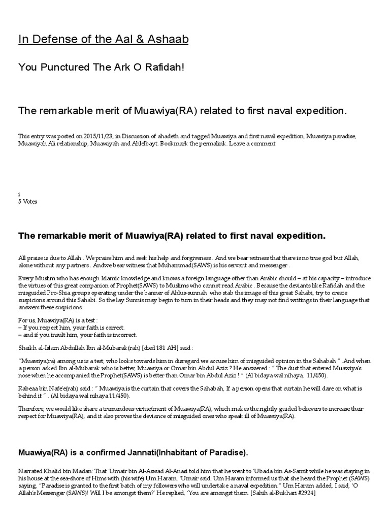The Remarkable Merit of Muawiya (RA) Related To First Naval Expedition ...