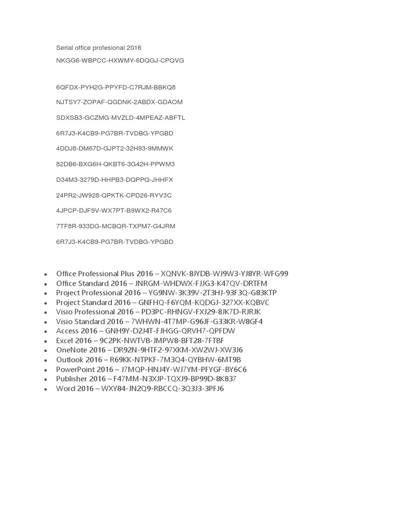 Office 2016 Serial Keys List | PDF