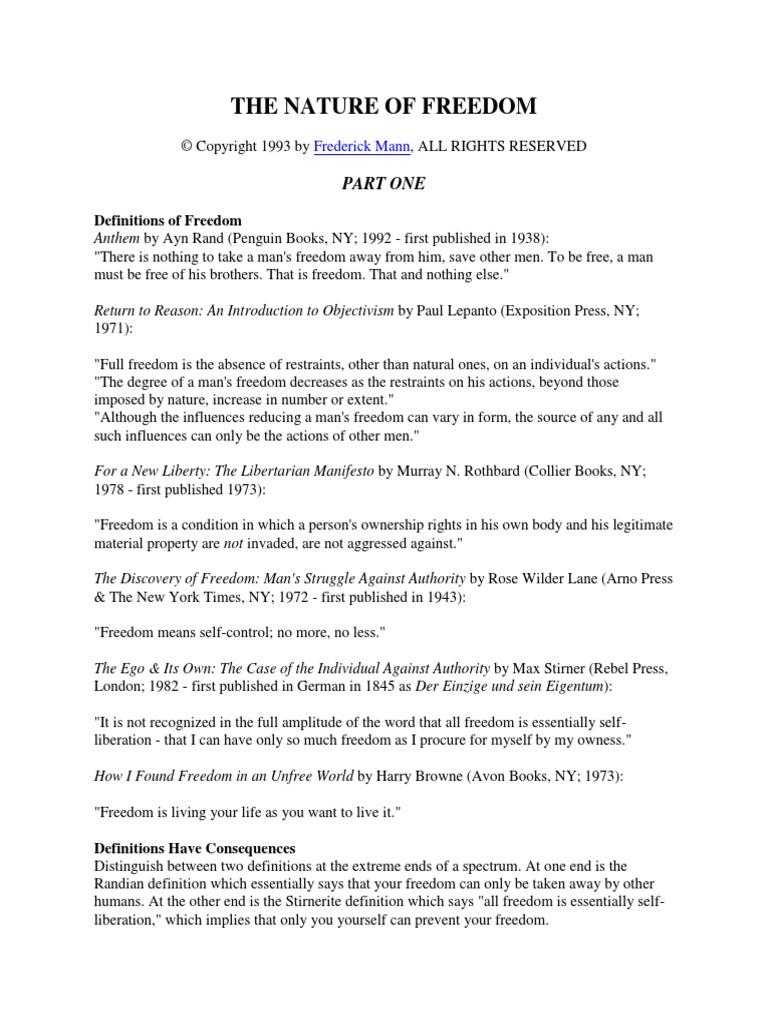 The Nature of Freedom | PDF | Free Will | Liberty
