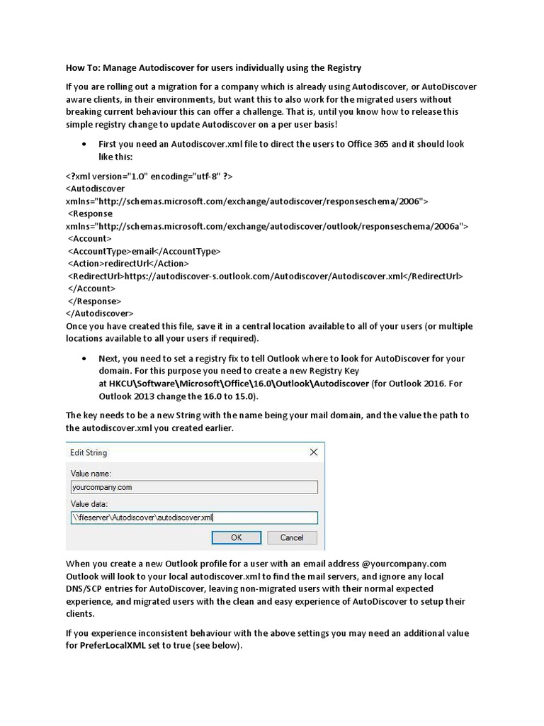 Registry Fix for Outlook Autodiscover | PDF | Windows Registry ...