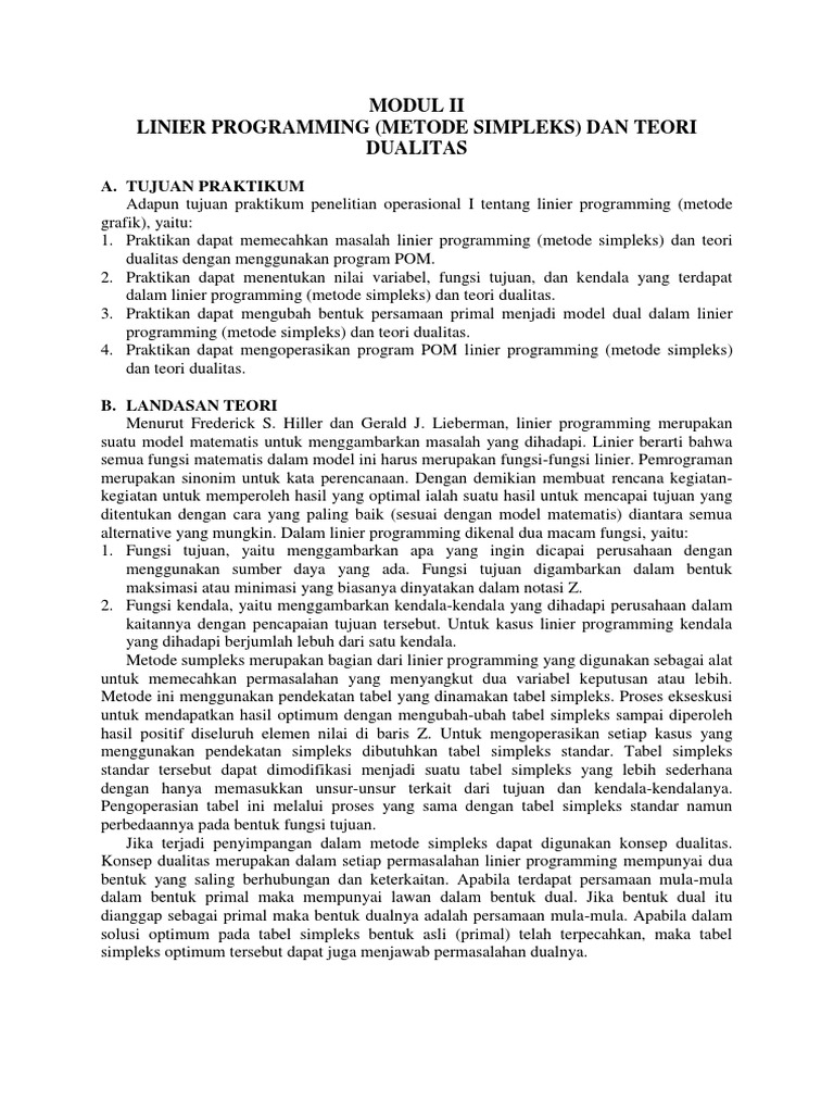 Modul Ii Linear Programming Metode Simpleks Pdf 4286