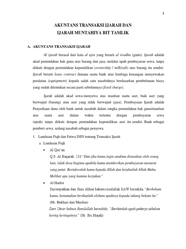 AKUNTANSI TRANSAKSI IJARAH DAN IJARAH MUNTAHIYA BIT TAMLIK | PDF