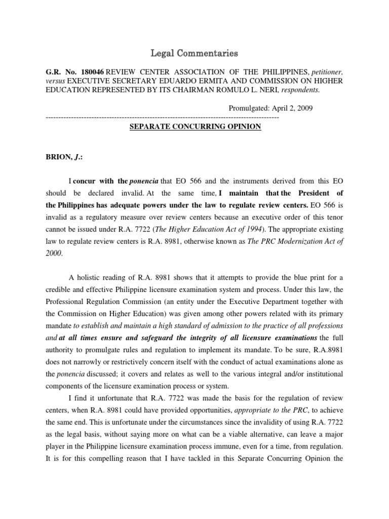 Legal Commentaries: G.R. No. 180046 Review Center Association of The ...