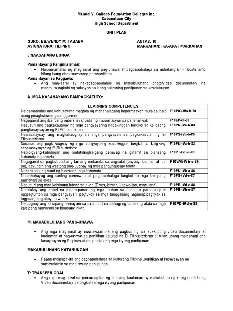 4th Grading Unit Module Fo Filipino X | PDF