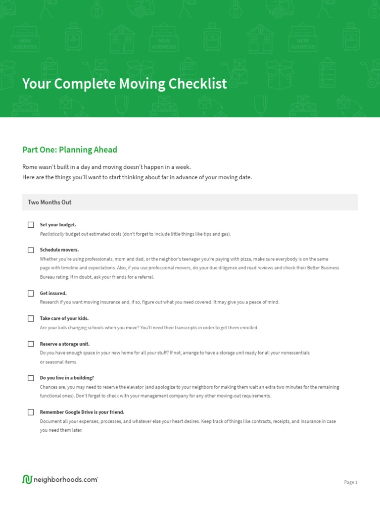 Your Complete Moving Checklist | Download Free PDF | Business