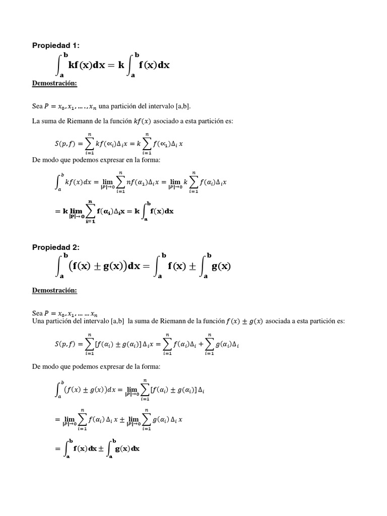 Propiedades y demostraciones de integrales | PDF | Integral | Derivado