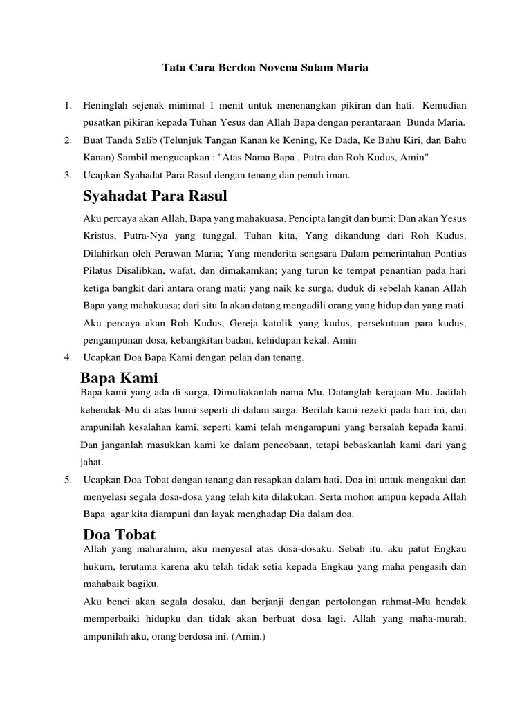 Tata Cara Berdoa Novena Salam Maria | PDF