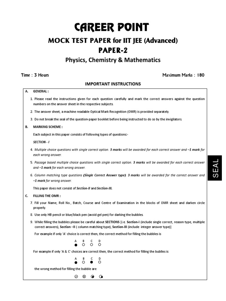 JEE Advanced Mock Test Paper 2 | PDF | Rotation Around A Fixed Axis ...