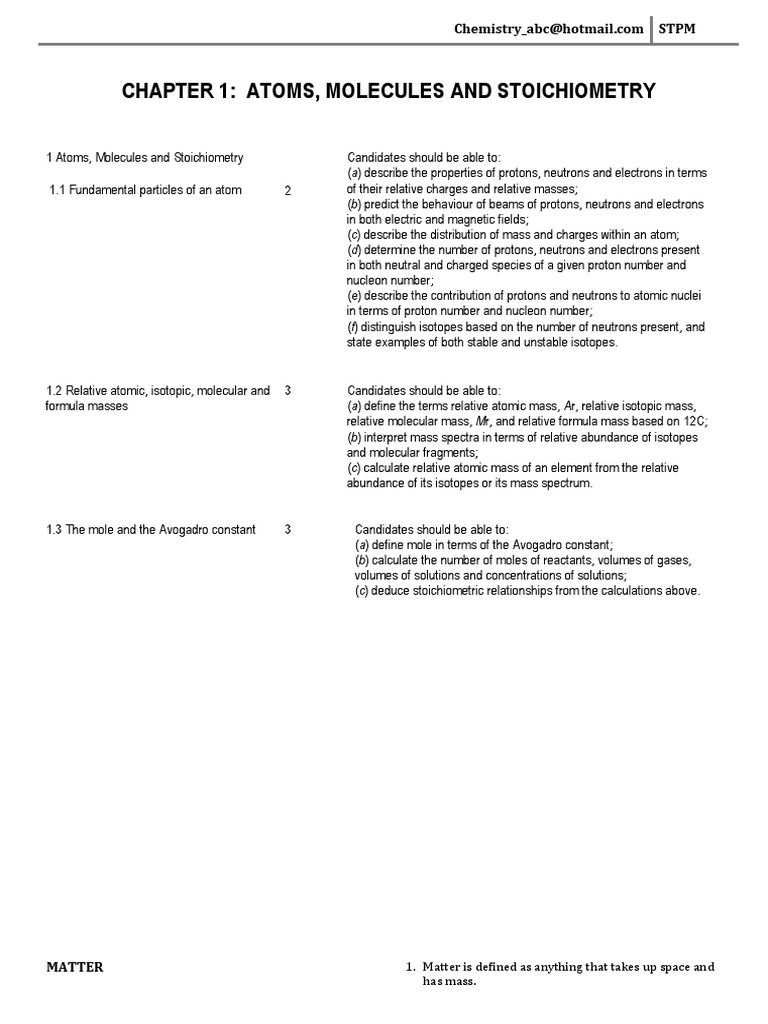 STPM Chemistry | PDF | Proton | Atoms