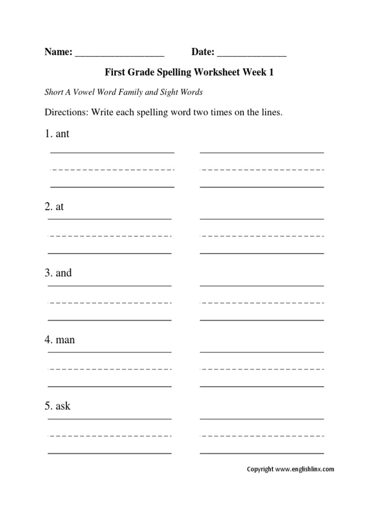 W 1 1 Spelling Worksheet Short A Vowel | PDF