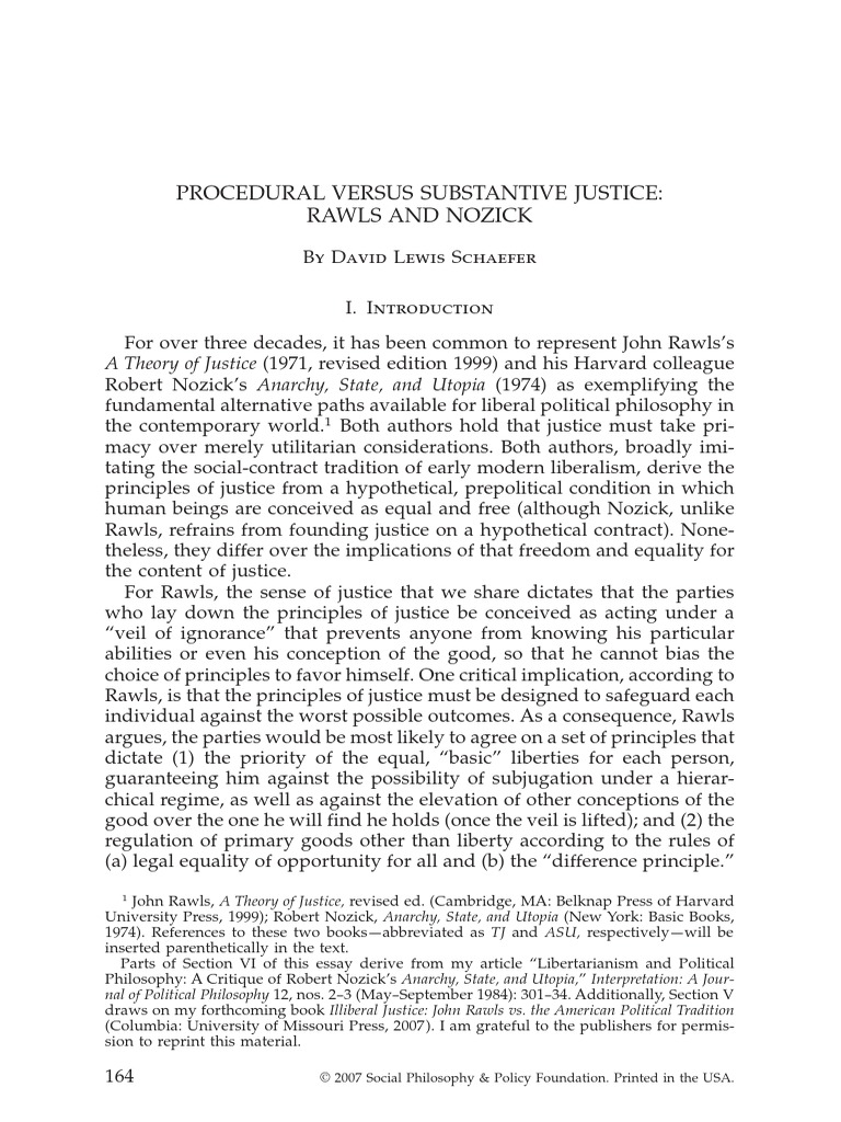 Procedural Versus Substantive Justice: Rawls and Nozick | PDF | John ...
