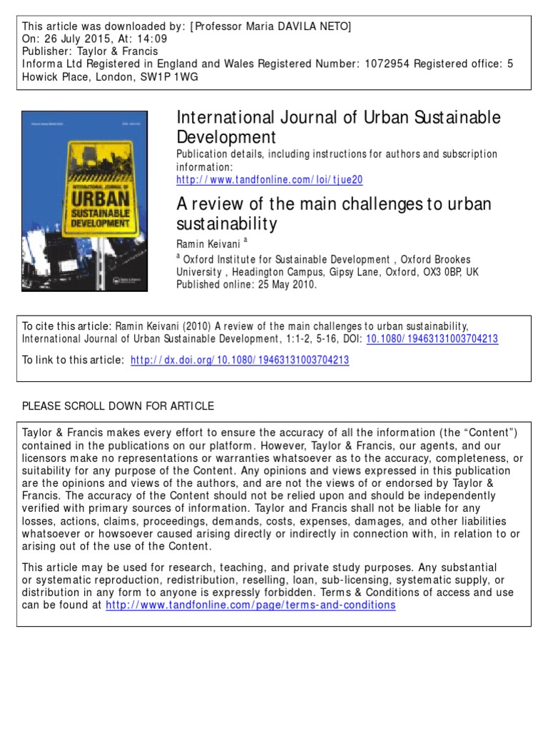 2a - A Review of The Main Challenges To Urban Sustainability | PDF ...
