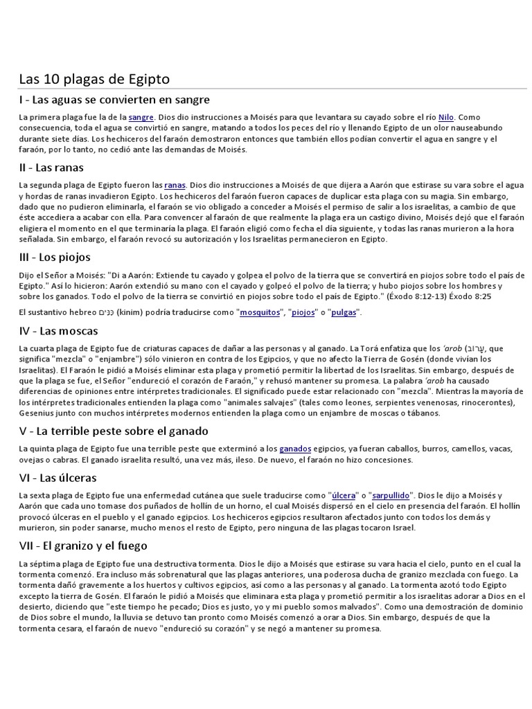 Las 10 Plagas de Egipto: Detalles | PDF | Tora | Religión y creencia