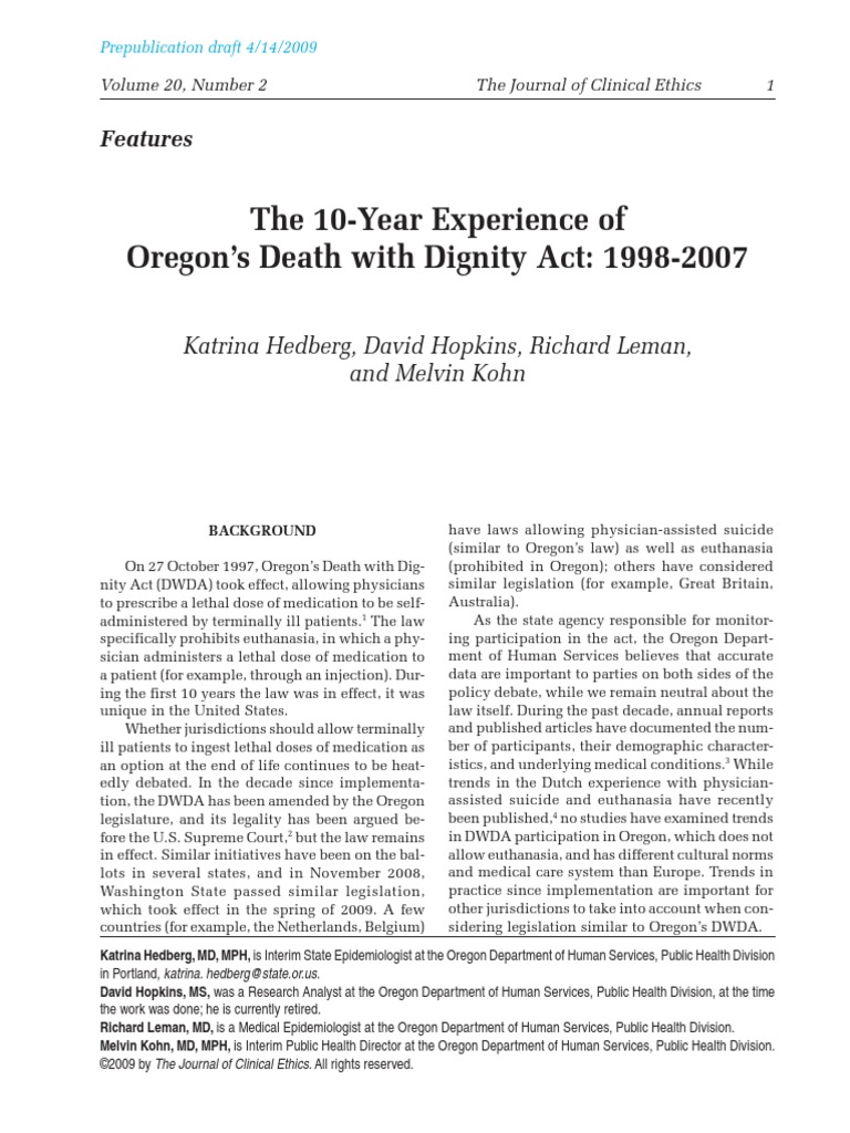 Oregon DWDA 10-Year Experience | PDF | Medical Prescription | Terminal ...