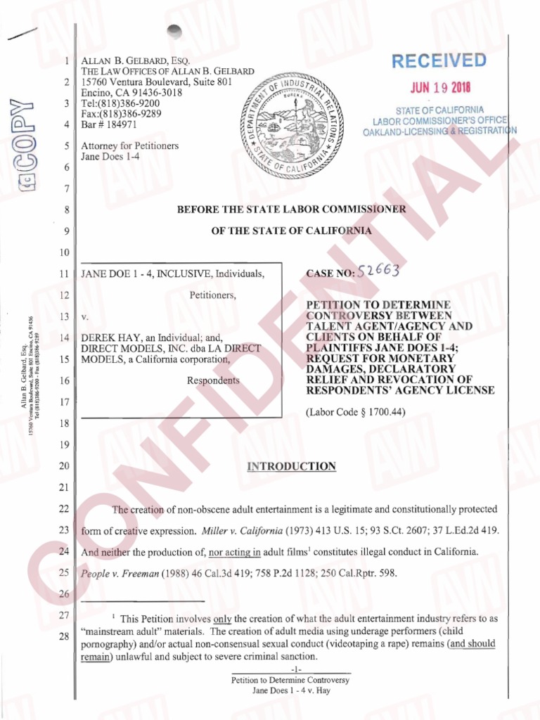 California Jane Doe 4 Inclusive VS Derek Hay LADirect Models 52663 Complaint Final Conformed ...
