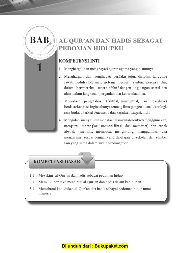 Bab 1 Al-Qur'an Dan Hadis Sebagai Pedoman Hidupku | PDF