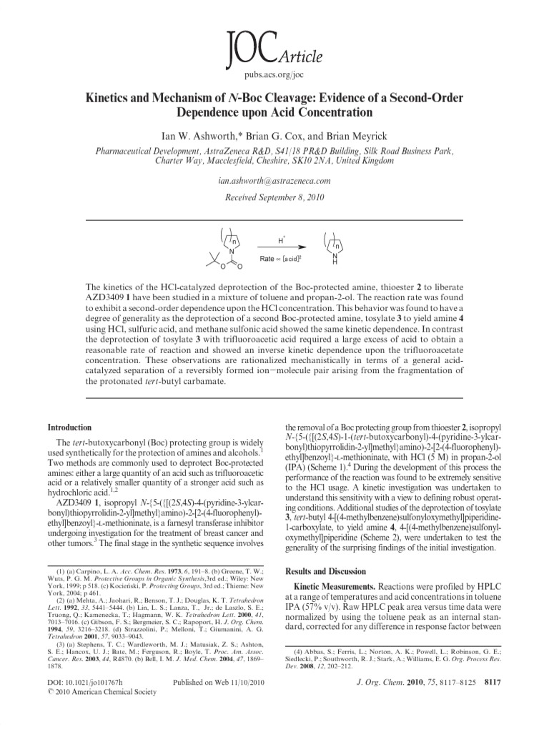 Kinetics and Mechanism of N-Boc Cleavage: Evidence of A Second-Order ...