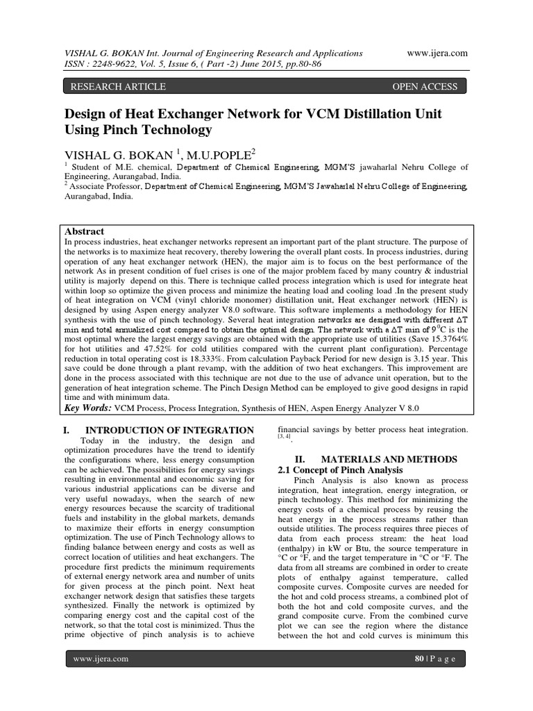 Design of Heat Exchanger Network For VCM Distillation Unit Using Pinch ...