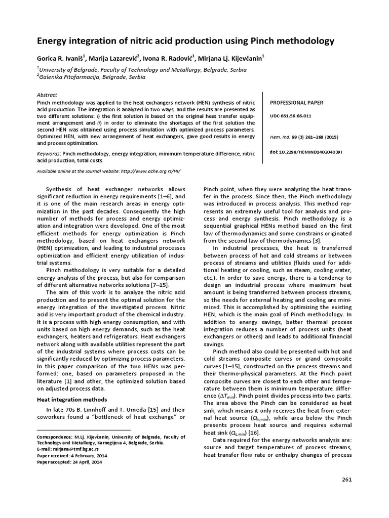 Energy Integration of Nitric Acid Production Using Pinch Methodology ...