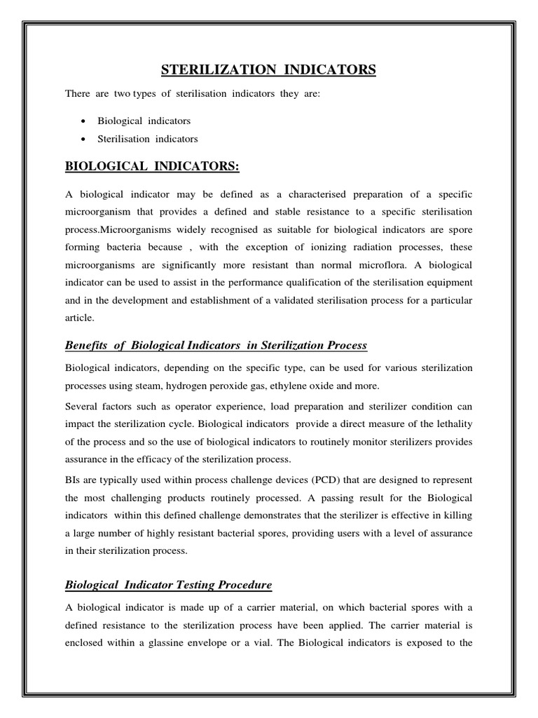Sterilization Indicators 1 | PDF | Sterilization (Microbiology ...