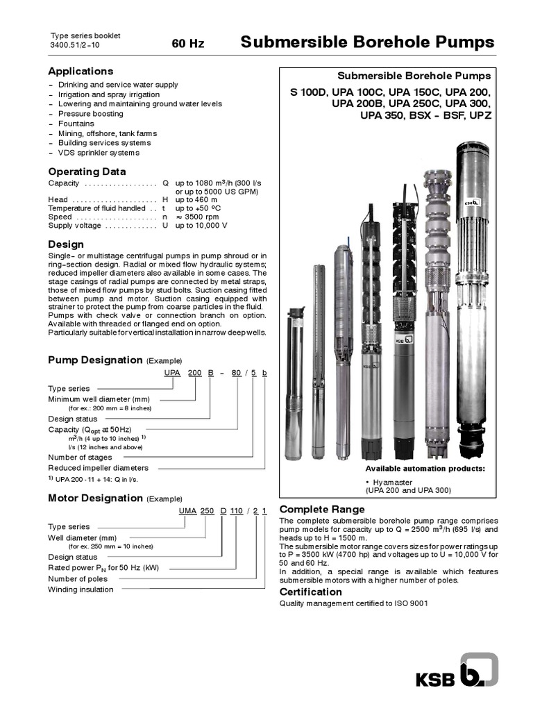 KSB Submersible Borehole Pumps 60 HZ PDF | PDF | Bearing (Mechanical) | Pump