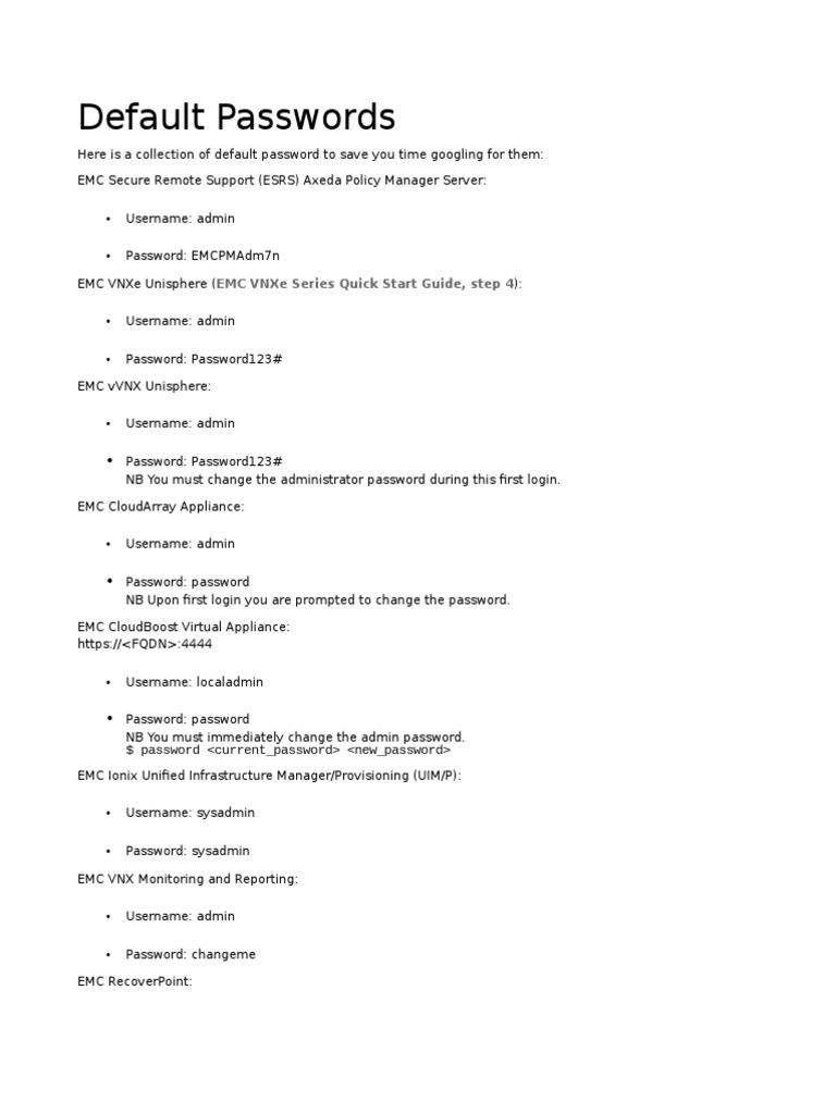Storage Passwords EMC, CISCO. HP, IBM | Download Free PDF | V Mware ...
