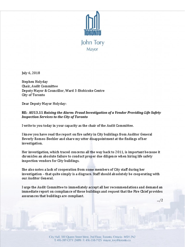Mayor's Letter To Chair Audit Committee | PDF