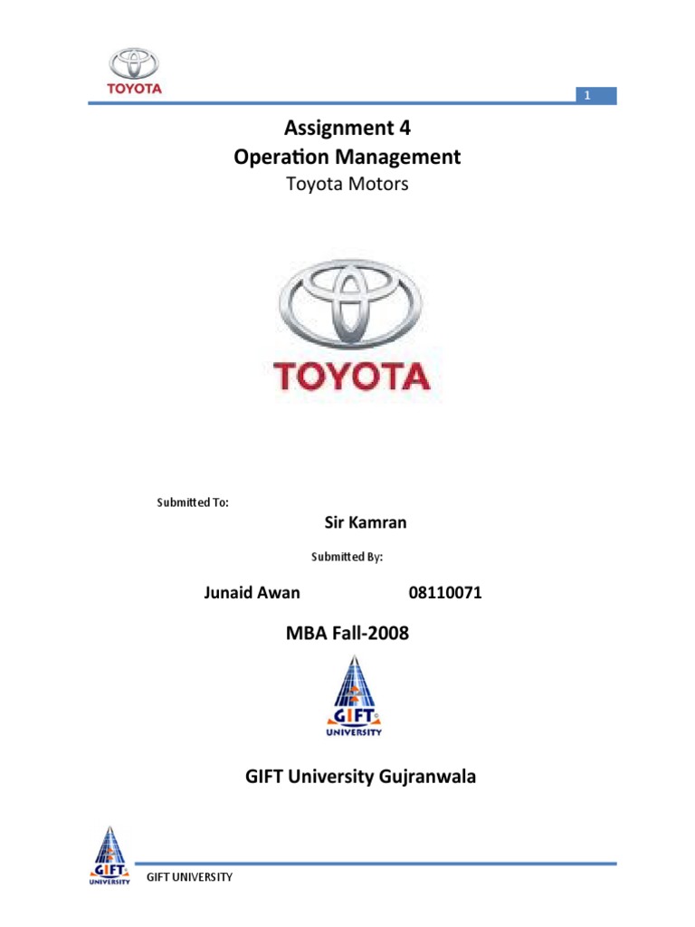 Assignment 4 Operation Management: Toyota Motors | PDF | Production And ...