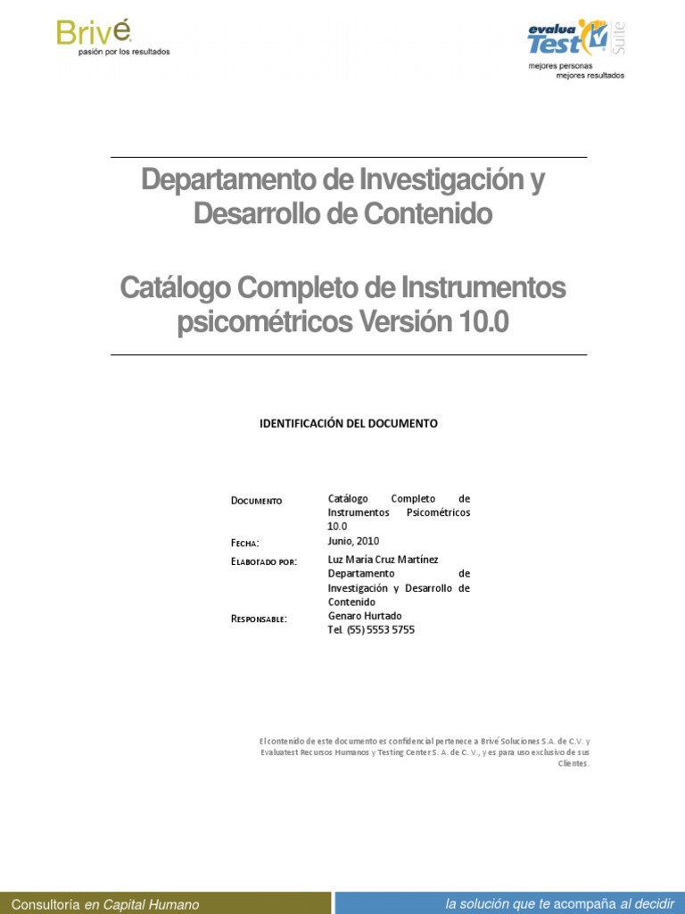 Catálogo de Instrumentos Psicométricos 10.0 | PDF | Aprendizaje | Toma ...