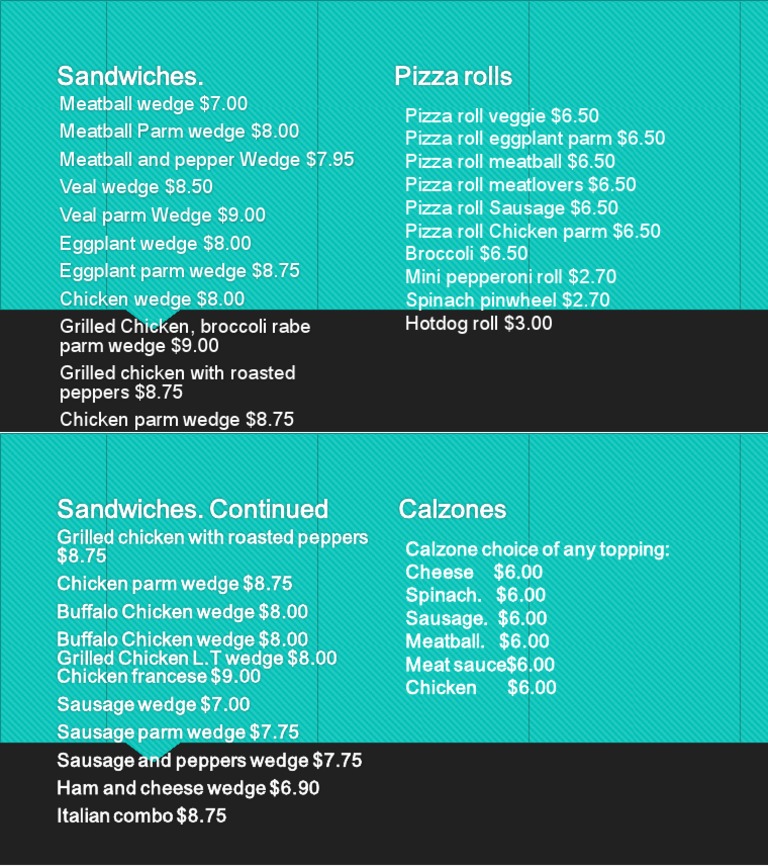 Sandwiches, Pizza Rolls & Calzones Menu | PDF | Pizza | Sausage