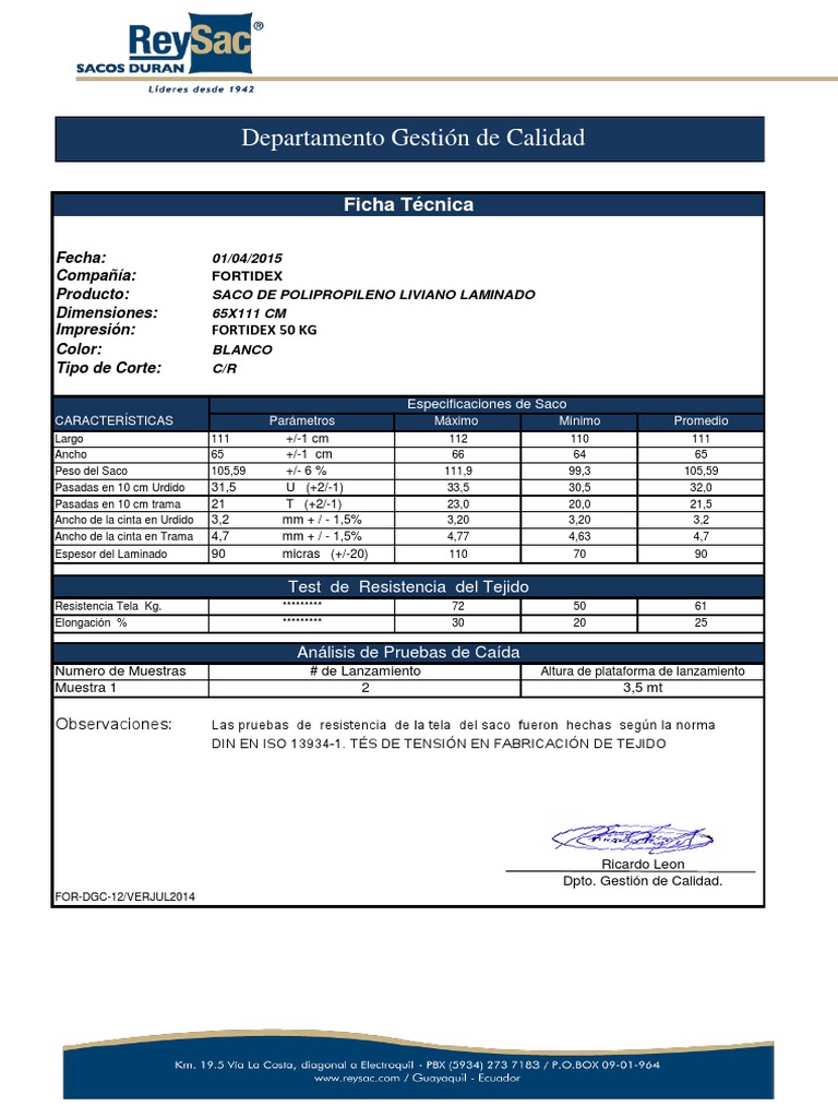 FORTIDEX 50 KG Ficha Tecnica PDF | PDF