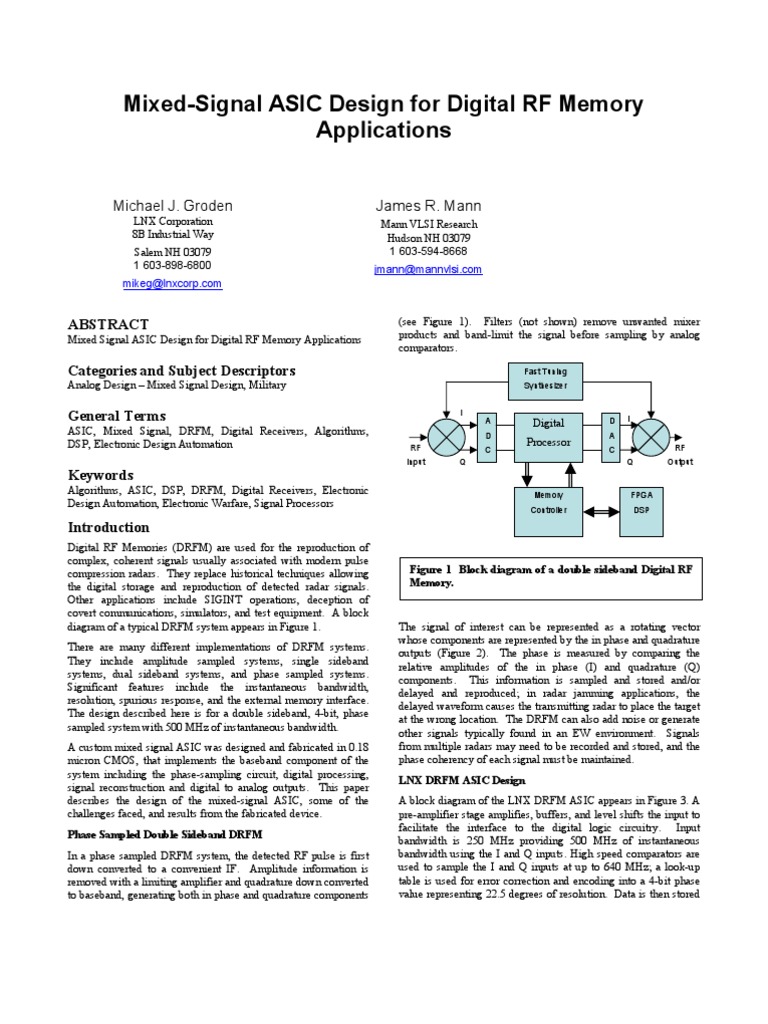 Mixed-Signal ASIC Design For Digital RF Memory Applications: Michael J ...
