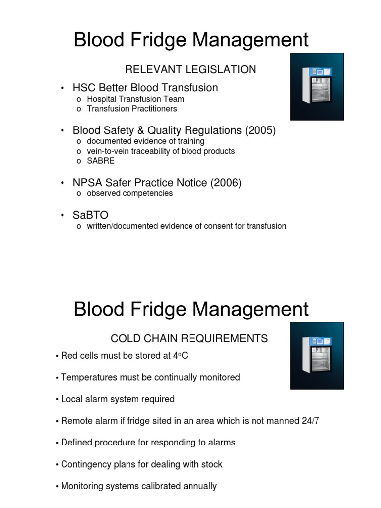 Blood Fridge Management | PDF | Blood Transfusion | Refrigerator
