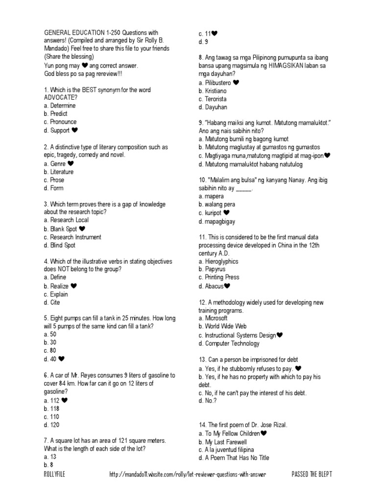 General Education 1-250 Items With Answers | PDF | Nature