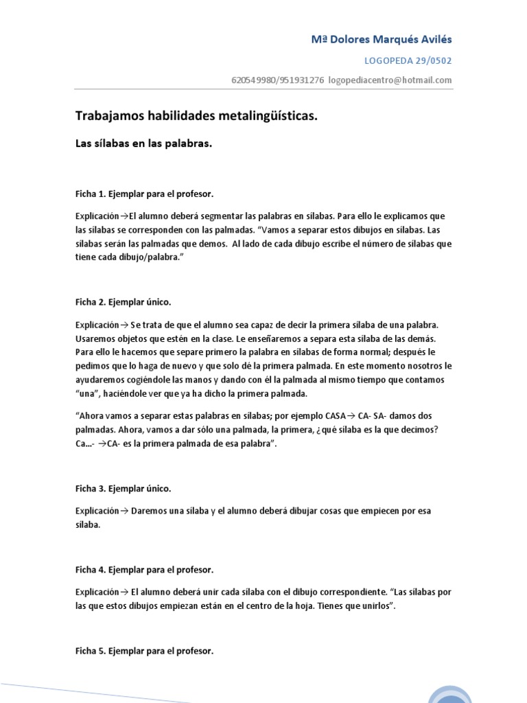 Conciencia Fonológica: Las Sílabas. | PDF | Sílaba | Ocio