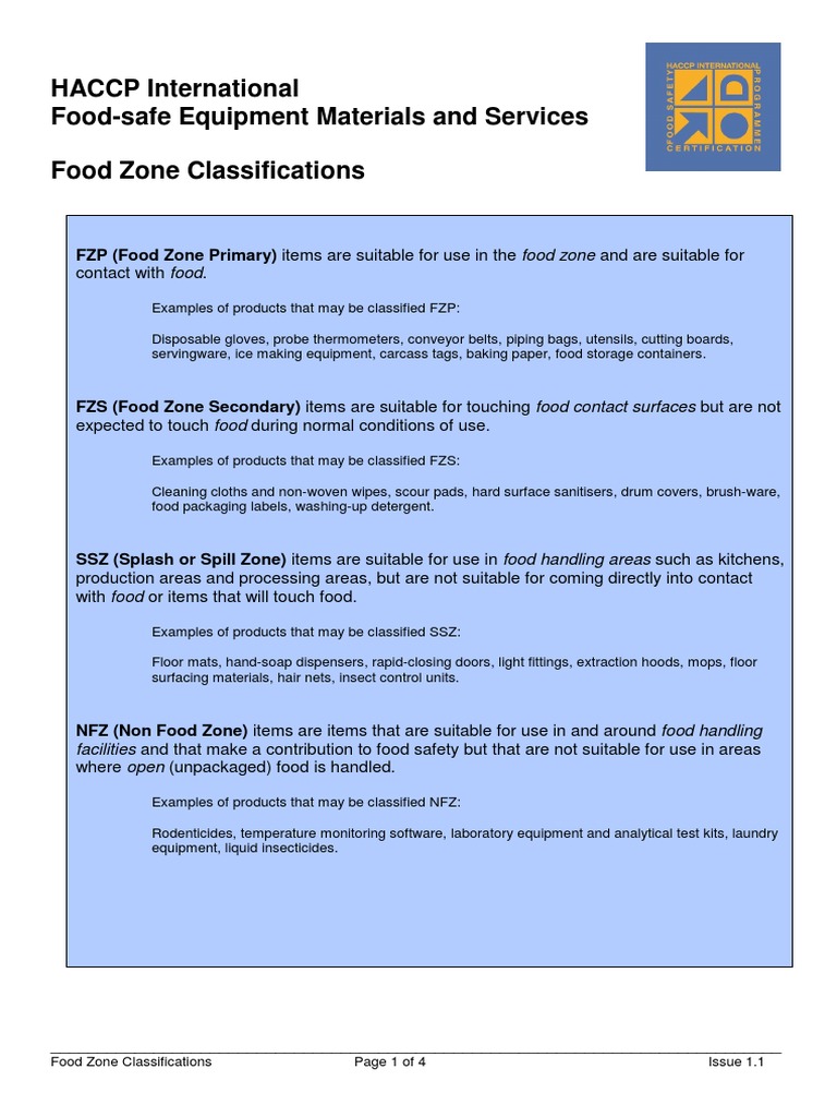 Food Zone Classifications v1.1 | PDF | Packaging And Labeling | Food Safety