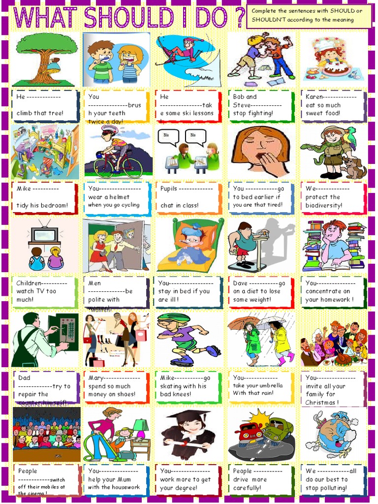 What Should I Do Should Shouldnt For Young Learner Grammar Drills ...