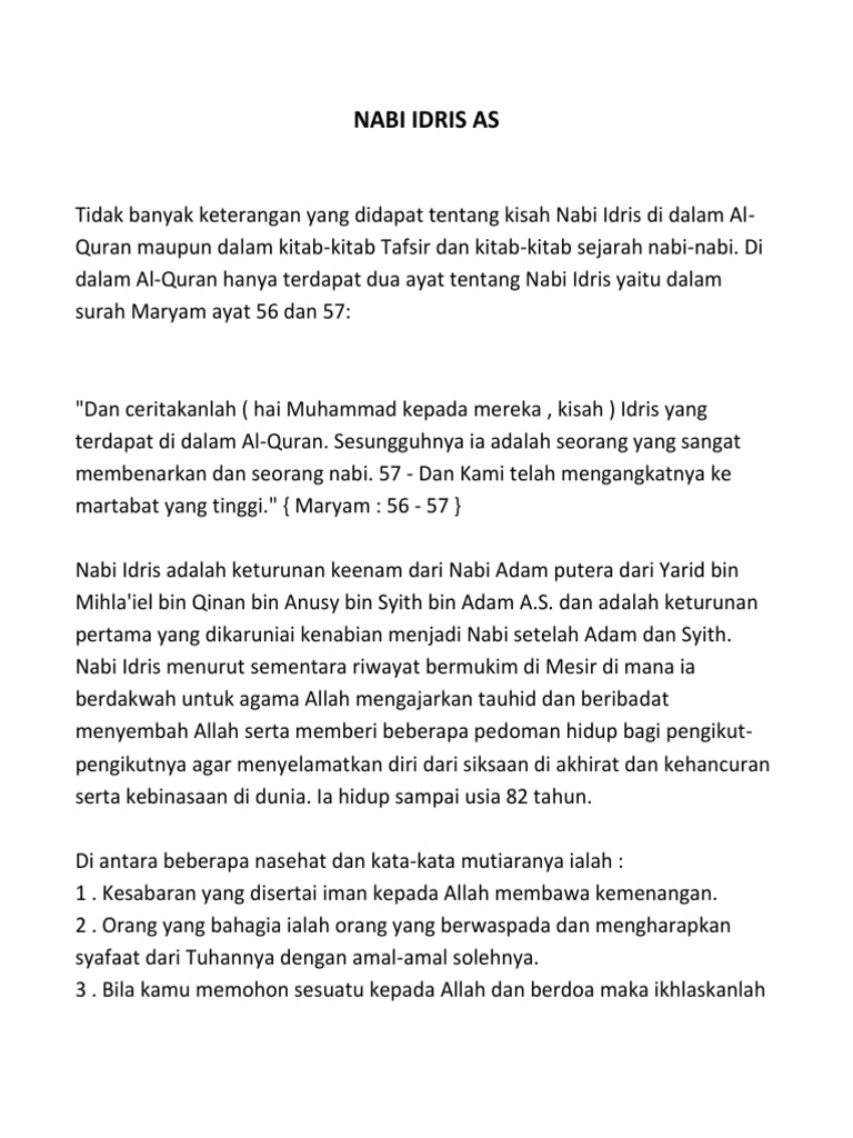 Kisah dan Nasihat Nabi Idris AS | PDF | Perjalanan
