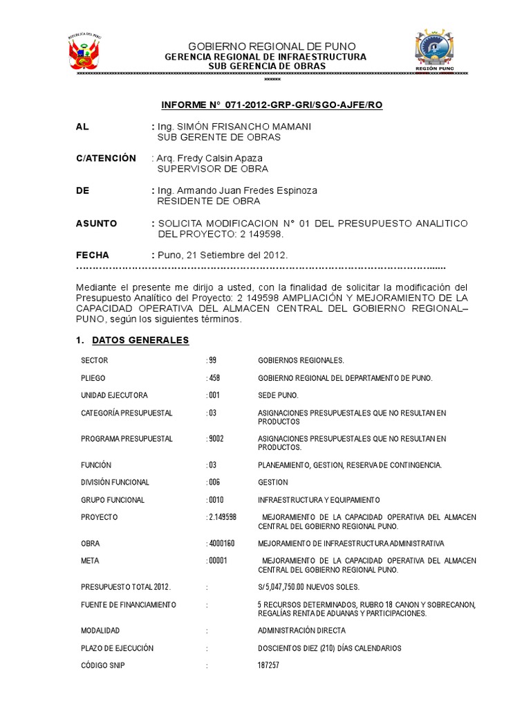 Informe Modificacion Analitico | Presupuesto | Gobierno