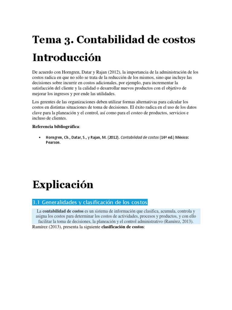 Tema 3. Contabilidad de Costos | PDF | Costo | Mínimos cuadrados