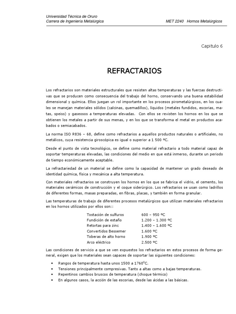 Materiales Refractarios en Metalurgia | PDF | Óxido de aluminio ...