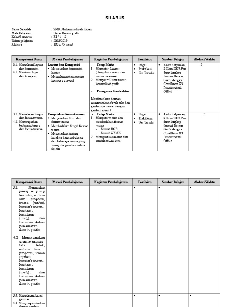 Silabus Dasar Desain Grafis | PDF