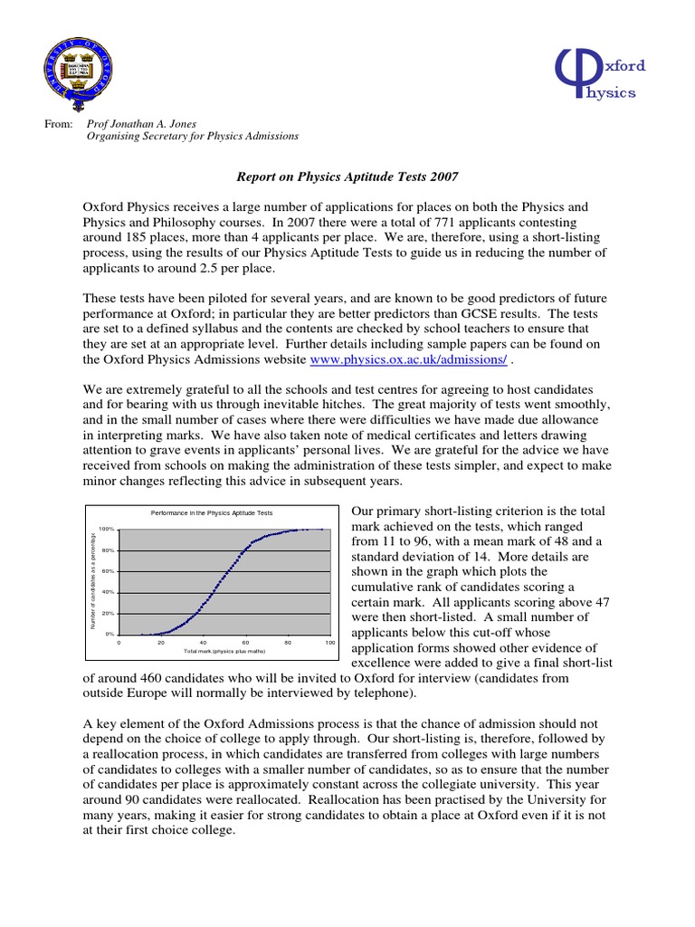 Report On Physics Aptitude Tests 2007: Organising Secretary For Physics ...