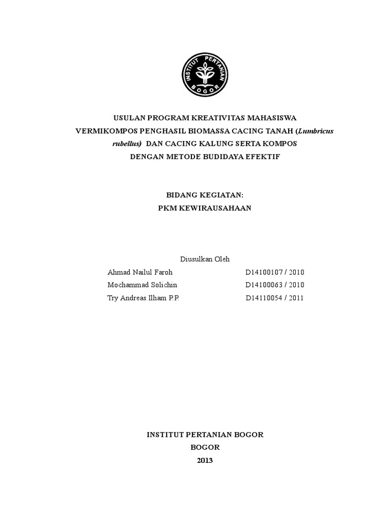 (Upload) Proposal PKMK Cacing Tanah | PDF