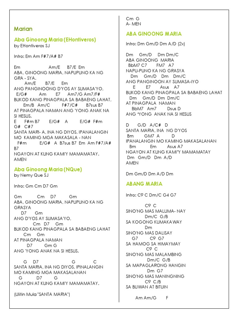 Chords Para Sa Mga-Awit Kay Maria