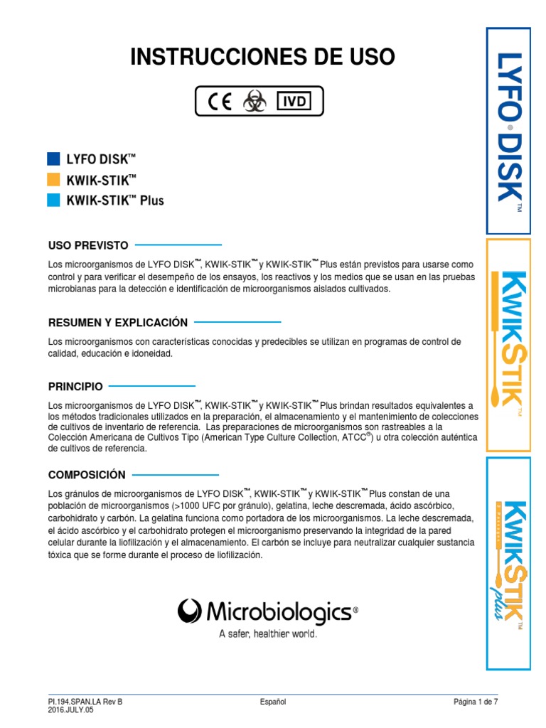 Spanish Latin American LYFO DISK, KWIK-STIK, KWIK-STIK Plus Instructions For Use | PDF ...