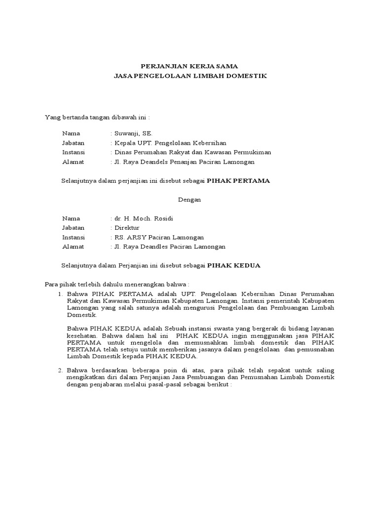 Mou Pengelolaan Limbah Domestik Pdf