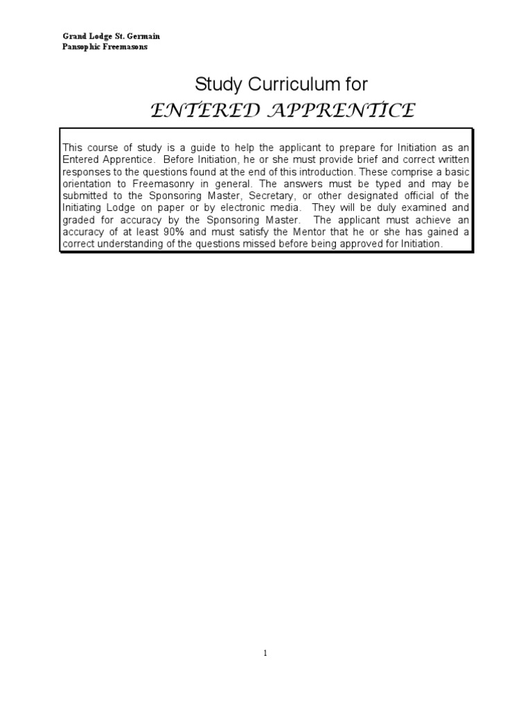 Pansophic EA Study Guide | PDF | Freemasonry | Masonic Lodge