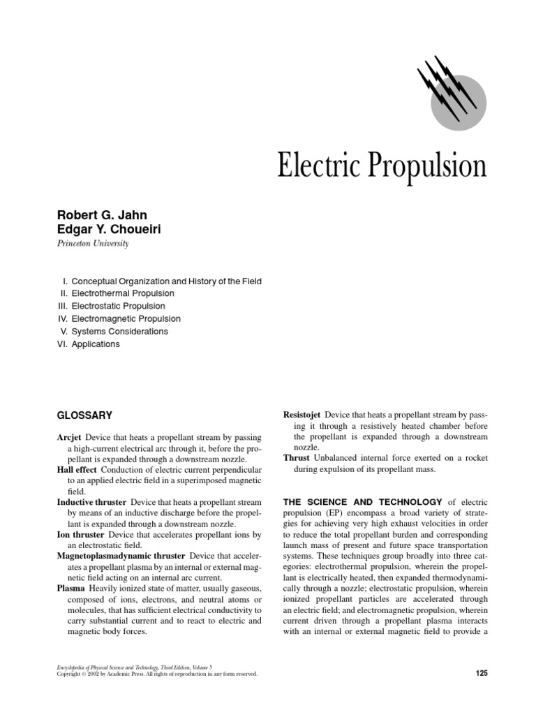 Electric Propulsion: Robert G. Jahn Edgar Y. Choueiri | PDF | Science ...