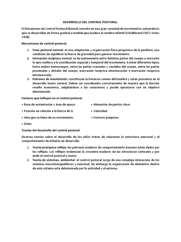 Desarrollo Del Control Postural | PDF | Movimiento (física ...